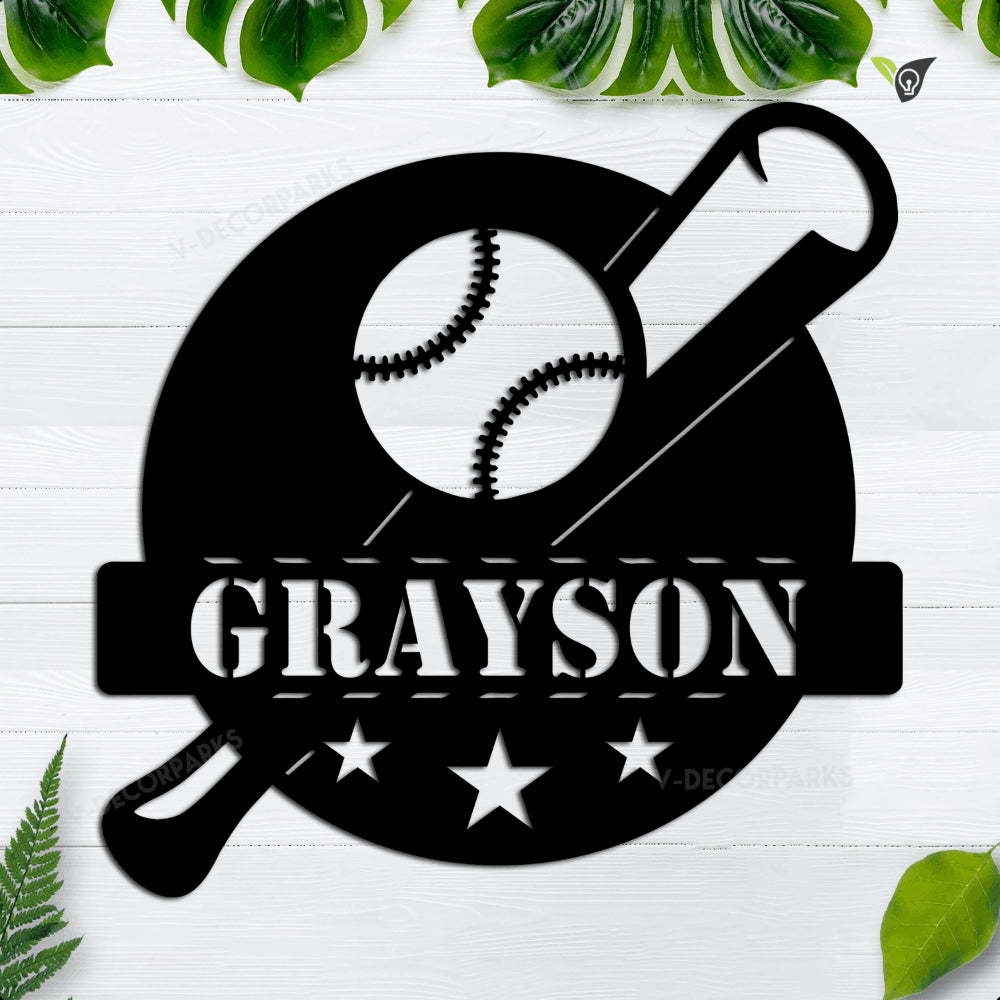 Personalized Baseball Monogram Name Metal Sign, Custom Baseball Metal ...