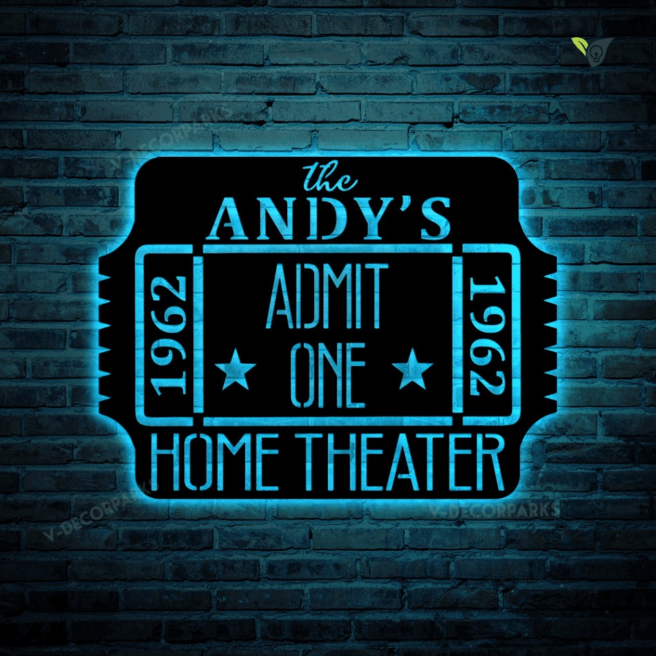 Personalized Home Theater Metal Art With Led Lights, Home Theatre Metal ...