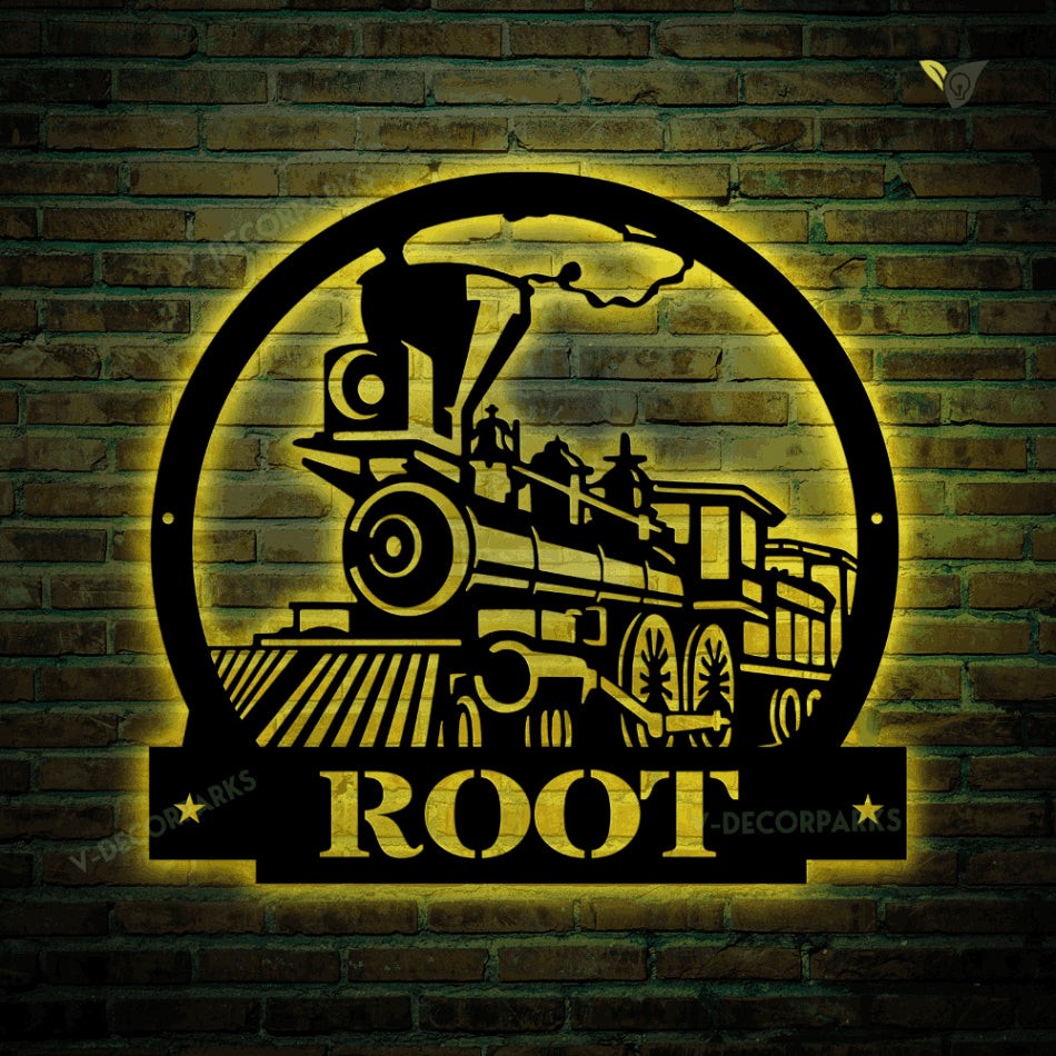Personalized Train Metal Sign With Led Lights, Railroad Signs, Train ...