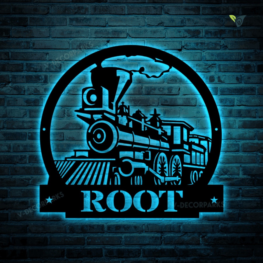 Personalized Train Metal Sign With Led Lights, Railroad Signs, Train ...