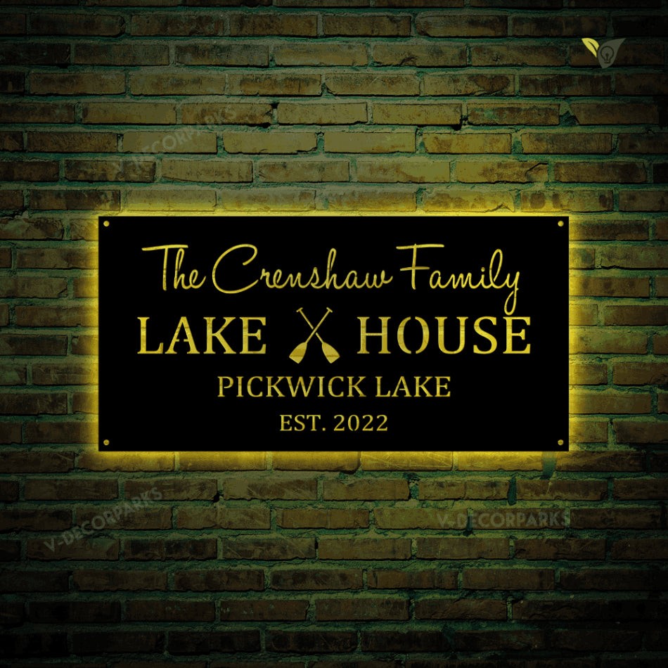 Personalized Name Lake House Metal Sign With Led Lightss, Family Name ...