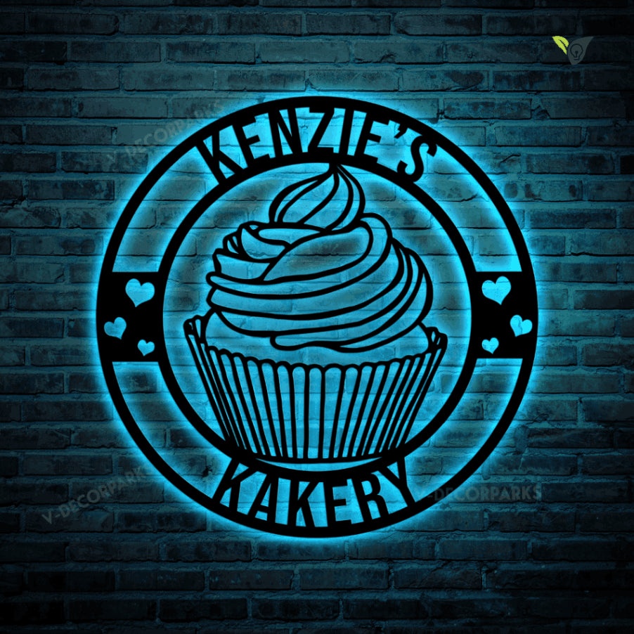 Custom Bakery Metal Art With Led Lights, Cupcake Bar Sign, Metal Wall ...