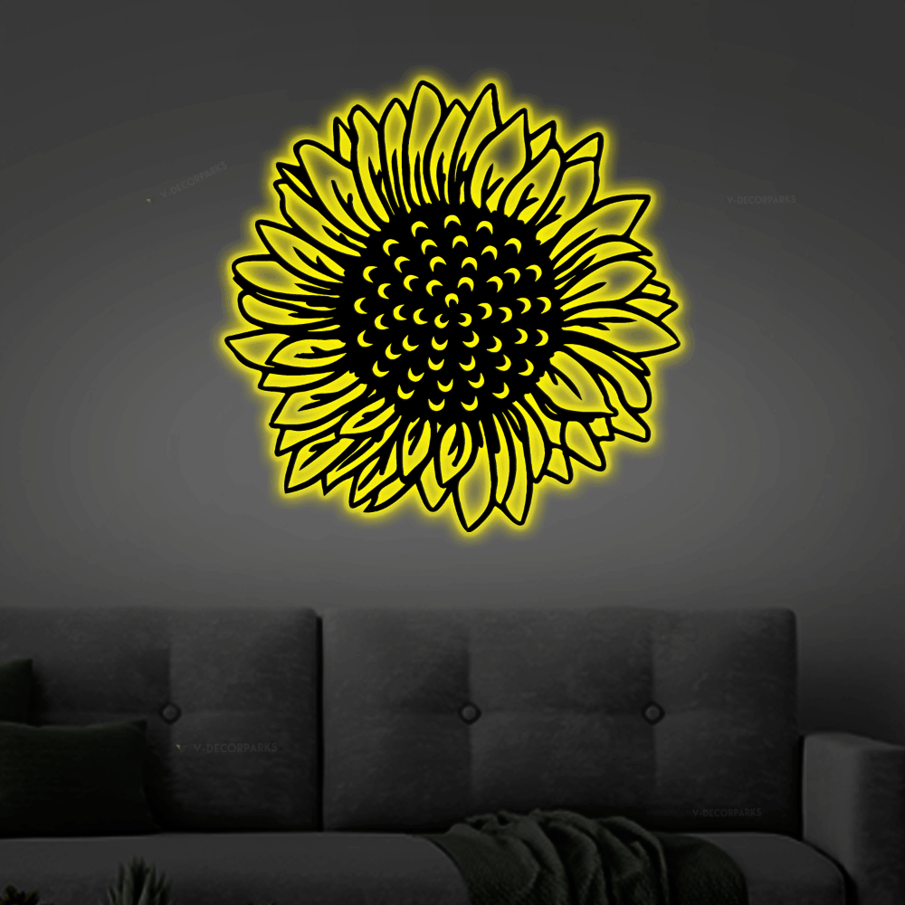 Sunflower Metal Wall Art With Led Lights, Sunflower For Wall, Sunflower ...