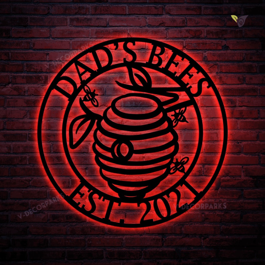 Personalized Metal Beehive Led Light Sign, Metal Bee Sign, Beekeeper ...