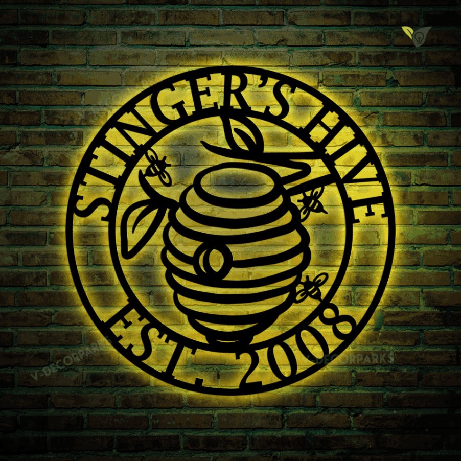 Personalized Metal Beehive Led Light Sign, Metal Bee Sign, Beekeeper ...