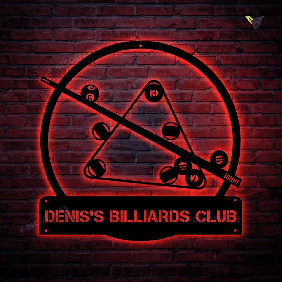 Personalized Billiards Metal Sign With Led Lights, Monogram Metal Art ...