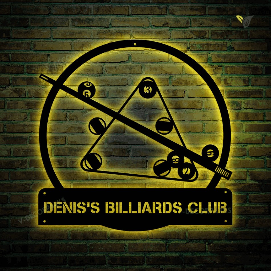 Personalized Billiards Metal Sign With Led Lights, Monogram Metal Art ...