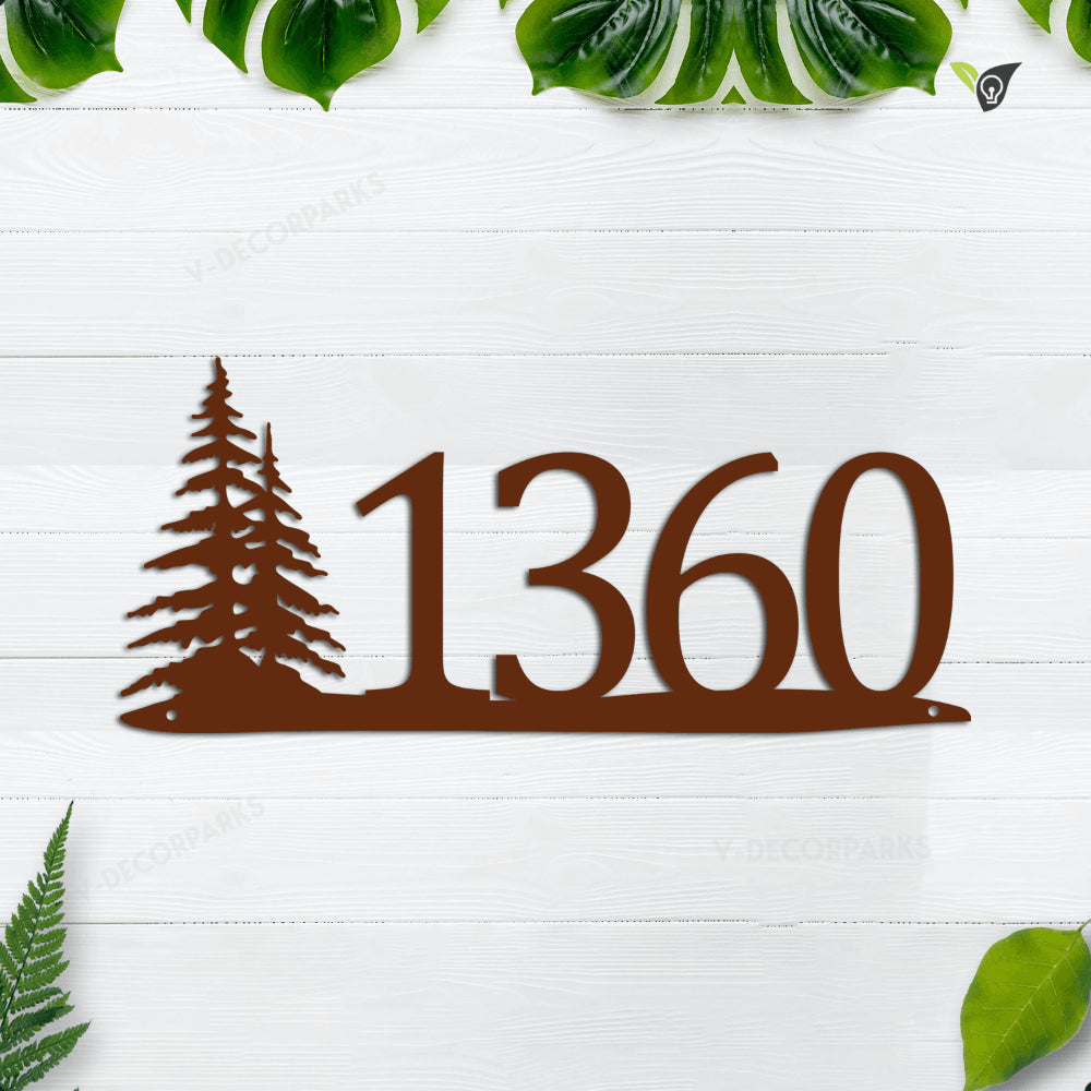 Rustic House Number, Metal Sign, Pine Tree With House Numbers Address ...