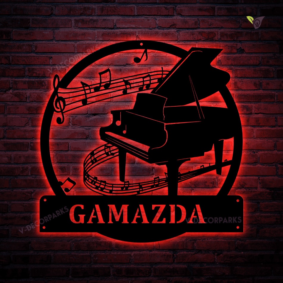 Custom Name Piano Monogram Metal Sign With Led Lights, Piano Monogram ...