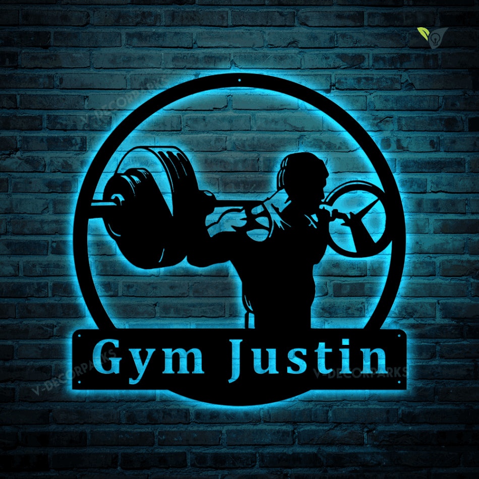 Personalized Powerlifting Sport Monogram Metal Sign With Led Lights Art ...