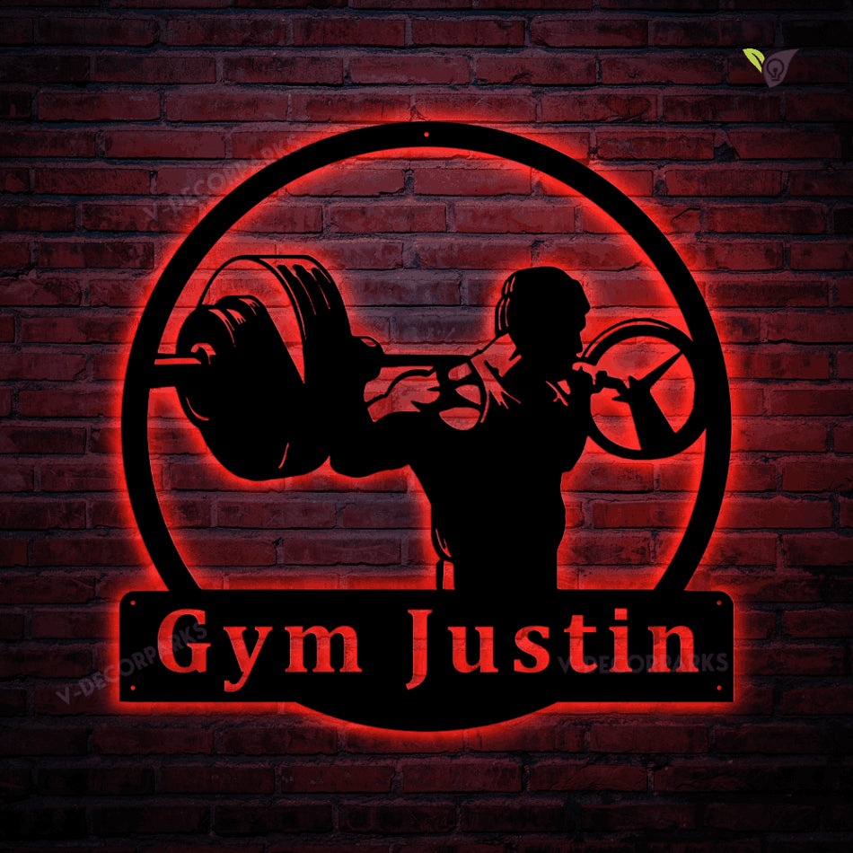 Personalized Powerlifting Sport Monogram Metal Sign With Led Lights Art ...