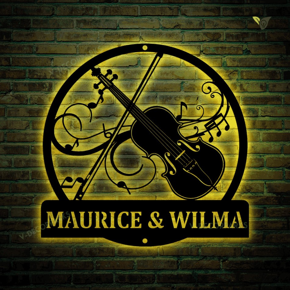 Personalized Violin Monogram Metal Sign With Led Lights Art, Custom ...