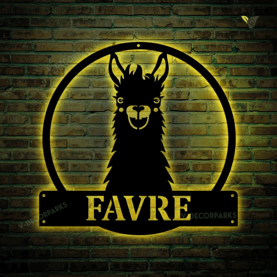 Personalized Llama Animal Monogram Metal Sign With Led Lights Art ...