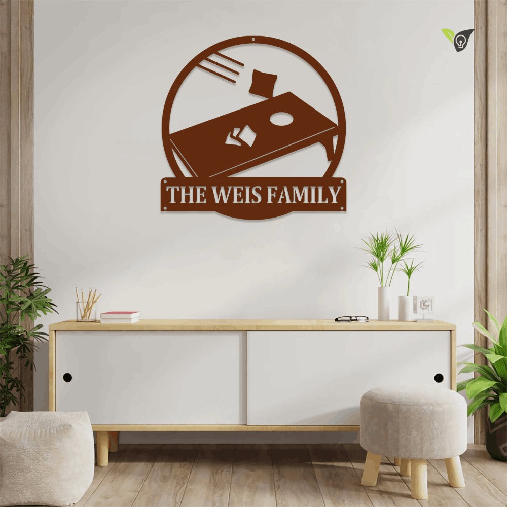 Personalized Cornhole Monogram Metal Sign With Led Lights Art , Custom ...