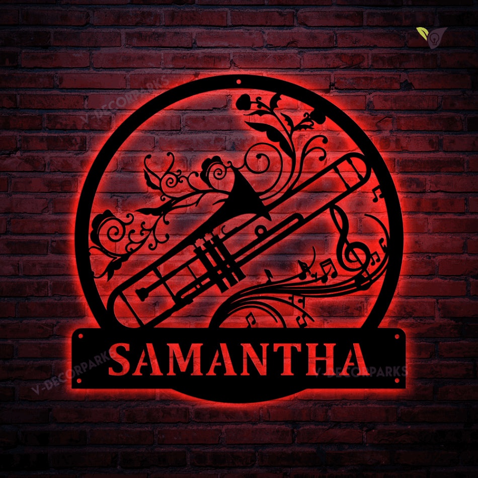 Personalized Trombone Monogram Metal Sign With Led Lights Art, Custom ...