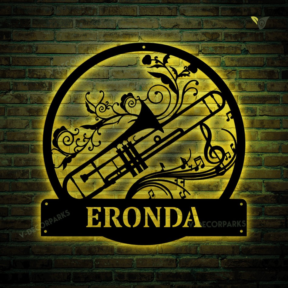 Personalized Trombone Monogram Metal Sign With Led Lights Art, Custom ...