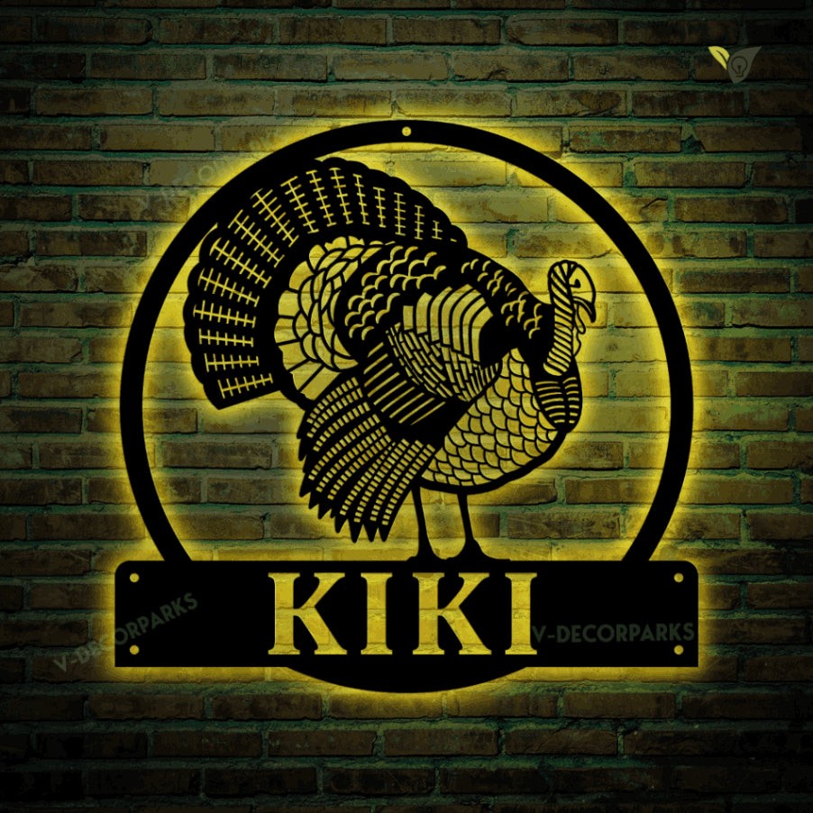 Personalized Turkey Bird Monogram Metal Sign With Led Lights Art ...