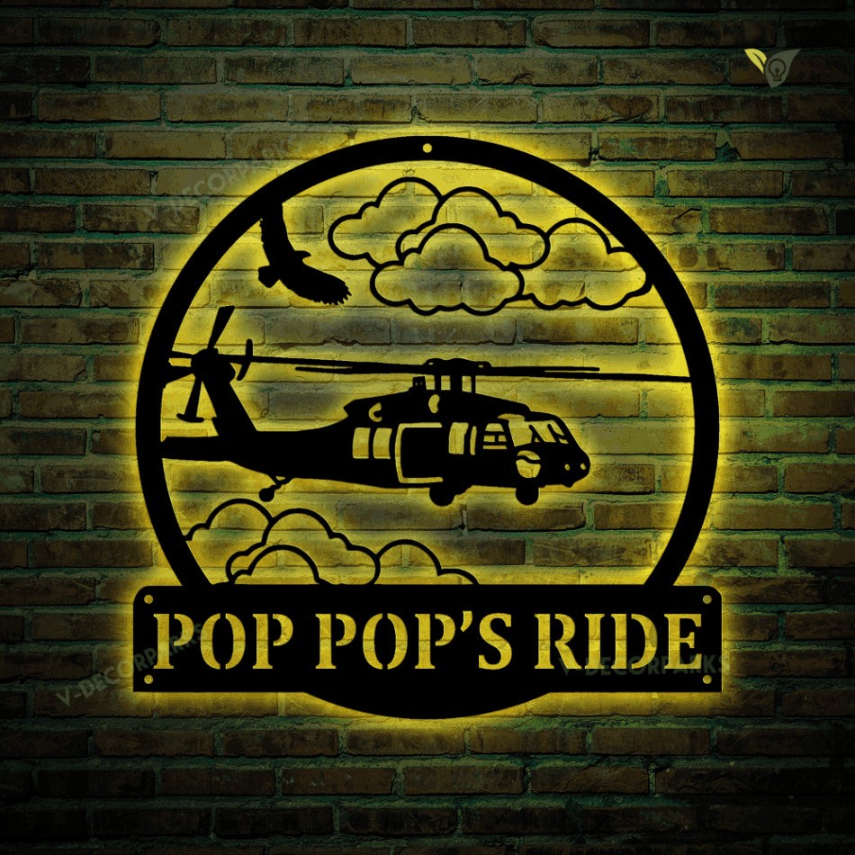 Personalized Helicopter Machine Monogram Metal Sign With Led Lights Art ...