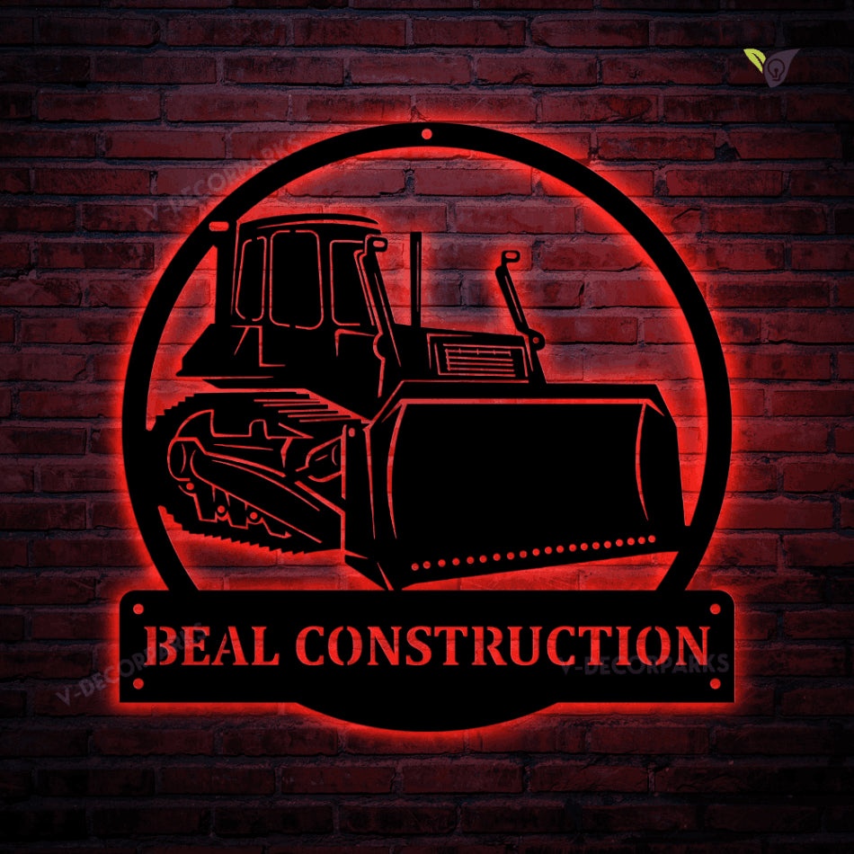 Personalized Bulldozer Truck Metal Sign With Led Lights, Custom ...