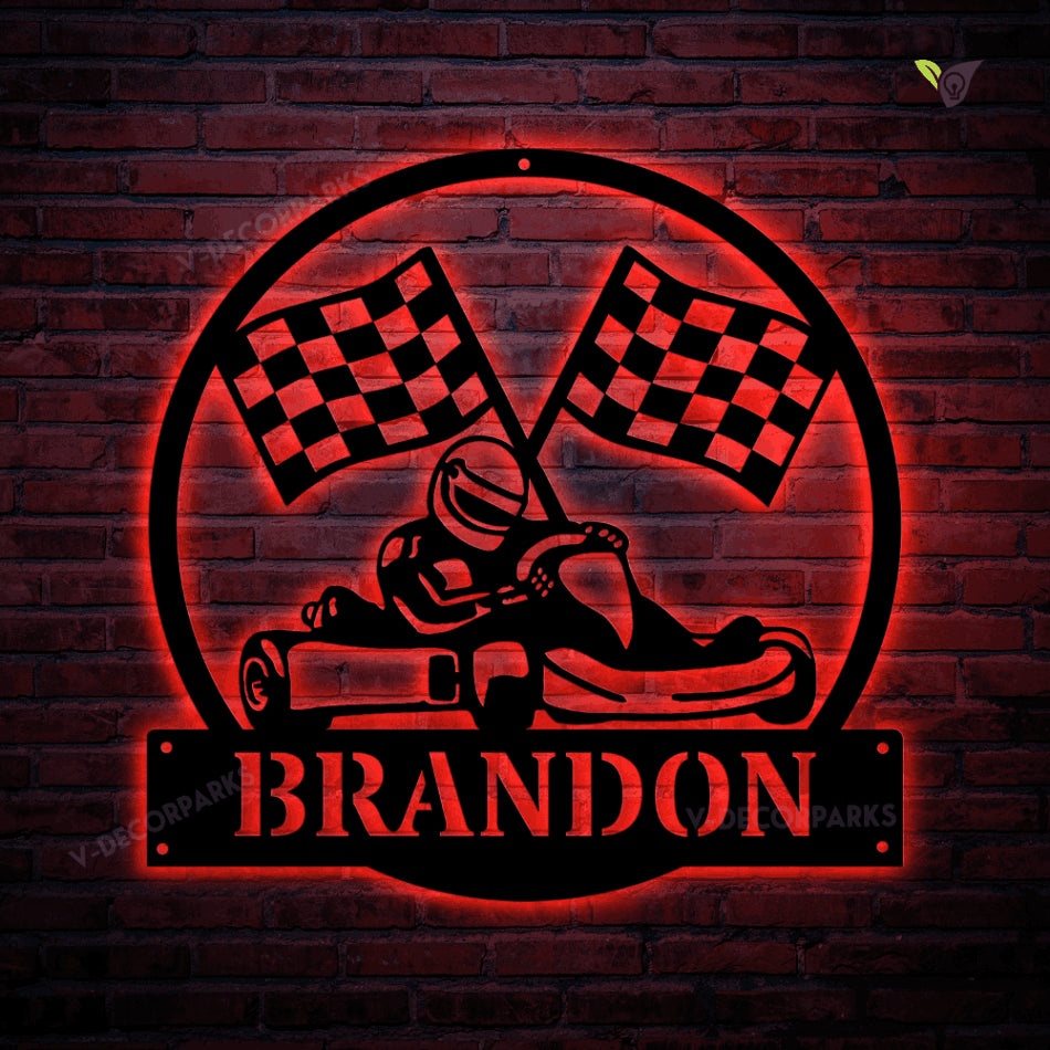 Personalized Go Kart Racing Monogram Metal Sign With Led Lights Art ...