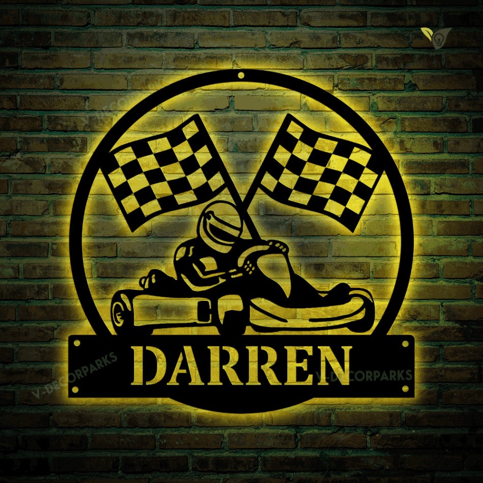 Personalized Go Kart Racing Monogram Metal Sign With Led Lights Art ...