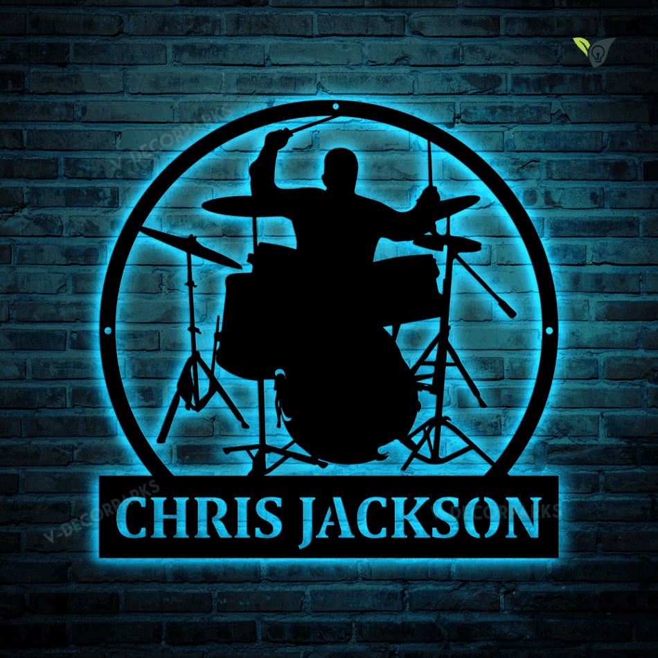 Personalized Drummer Male Metal Sign With Led Lights, Custom Metal ...