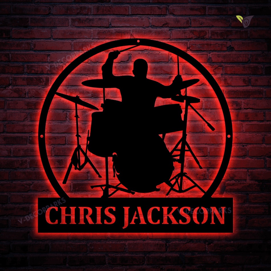 Personalized Drummer Male Metal Sign With Led Lights, Custom Metal ...