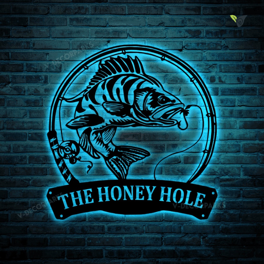 Personalized Perch Fishing Fish Pole Metal Sign With Led Lights Art ...
