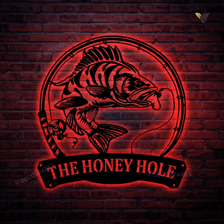 Personalized Perch Fishing Fish Pole Metal Sign With Led Lights Art ...