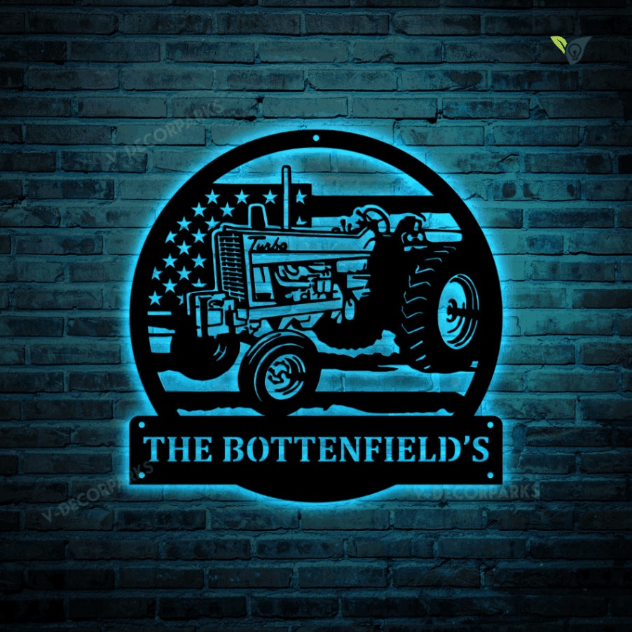 Personalized Usa Farm Tractor Metal Sign With Led Lights Art, Custom ...