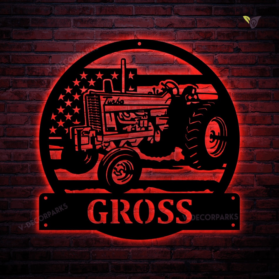 Personalized Usa Farm Tractor Metal Sign With Led Lights Art, Custom ...
