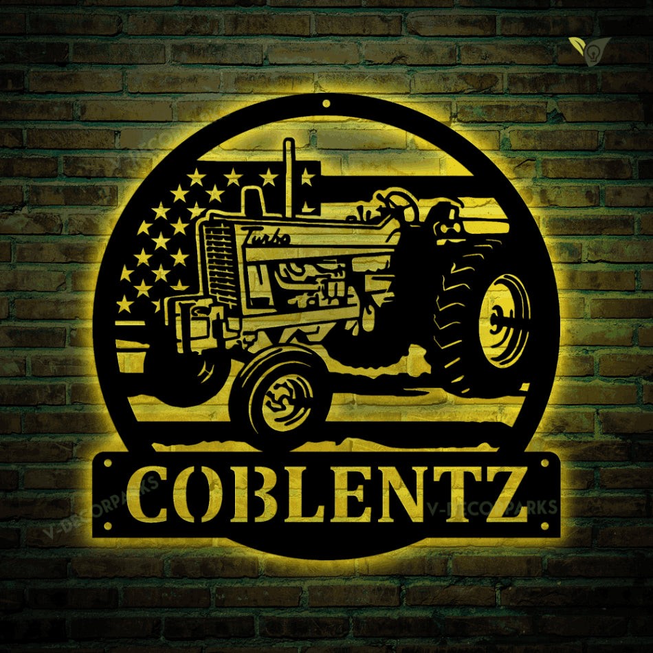 Personalized Usa Farm Tractor Metal Sign With Led Lights Art, Custom ...