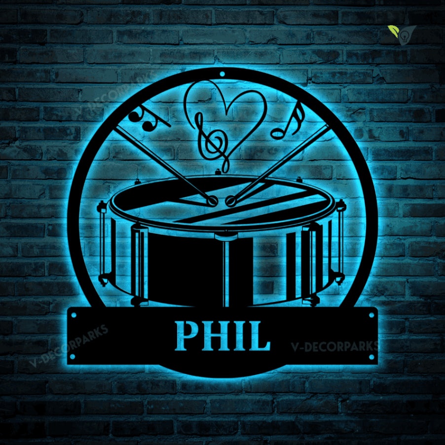 Personalized Snare Drum Monogram Metal Sign With Led Lights, Custom ...