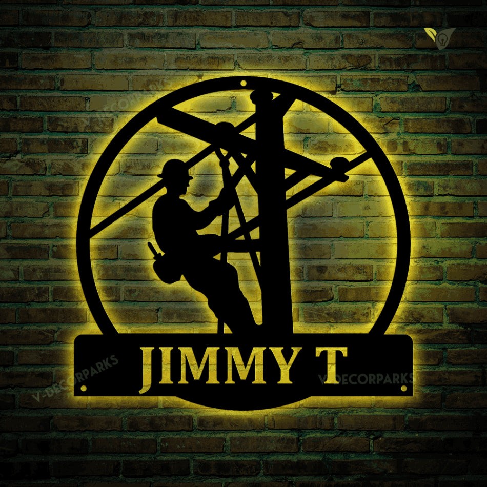 Personalized Lineman Monogram Metal Sign With Led Lights Art, Custom ...