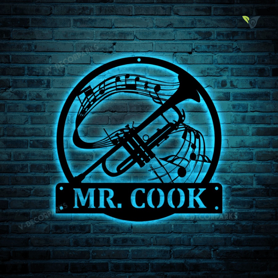 Personalized Trumpet Monogram Metal Sign With Led Lights Art, Custom ...