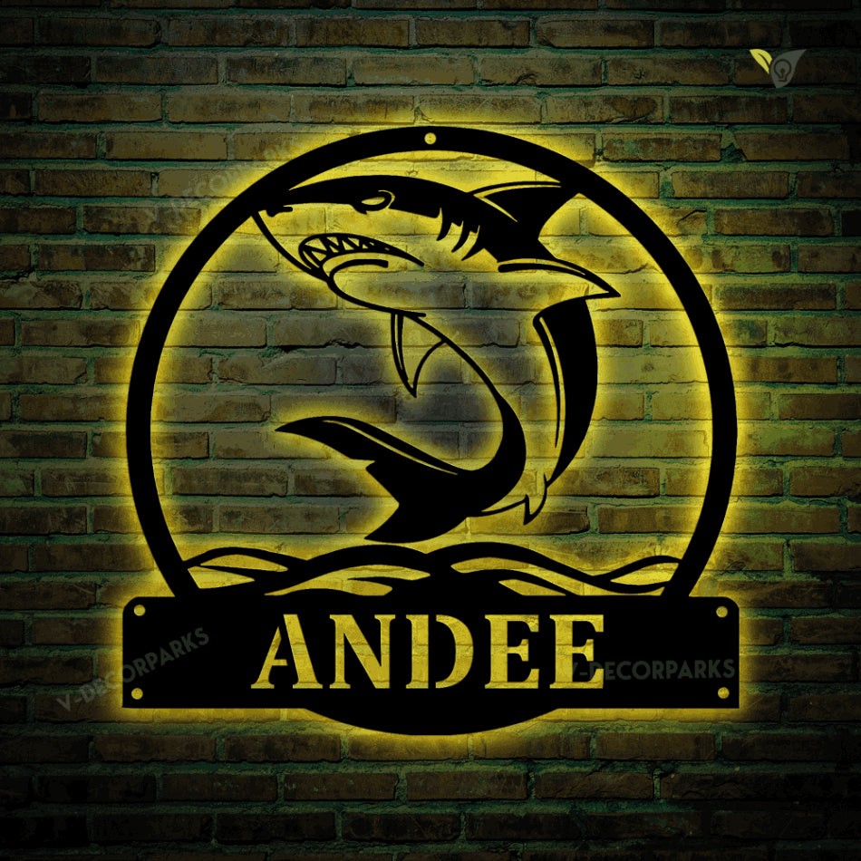 Personalized Shark Monogram Metal Sign With Led Lights Art, Custom ...