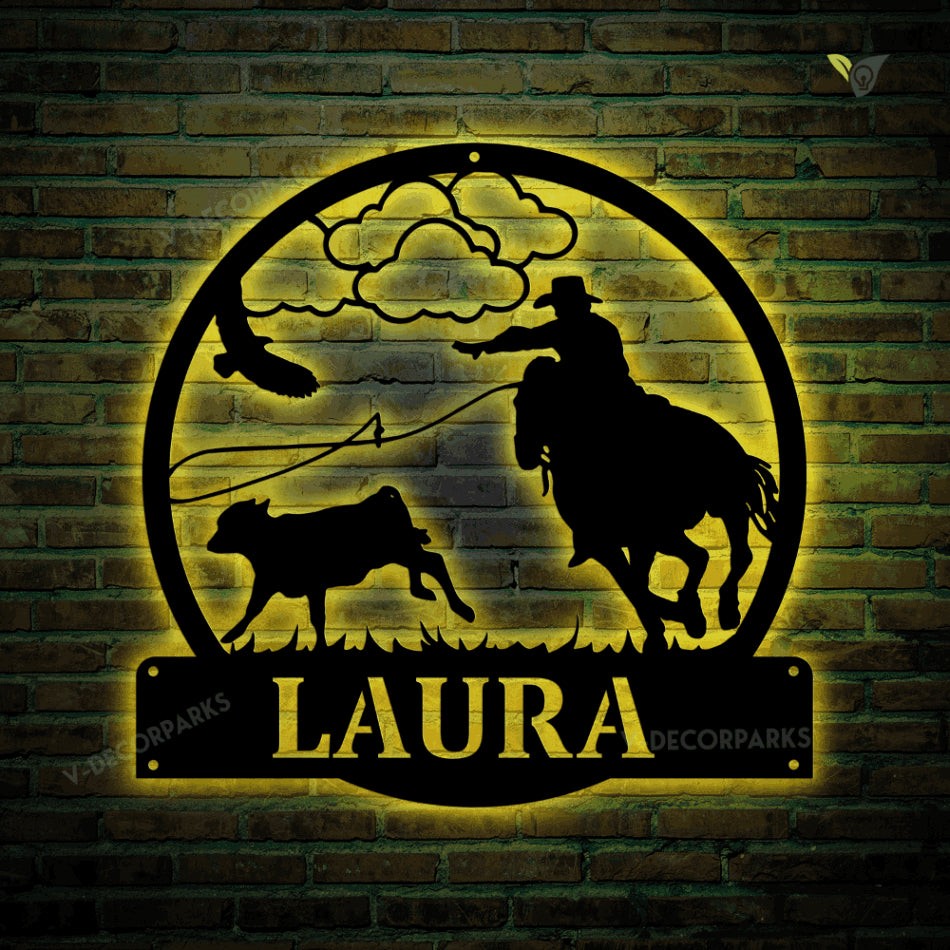 Personalized Calf Roping Sport Monogram Metal Sign With Led Lights Art ...