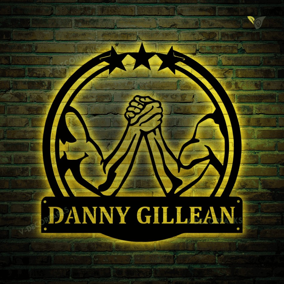 Personalized Arm Wrestling Monogram Metal Sign With Led Lights Art ...