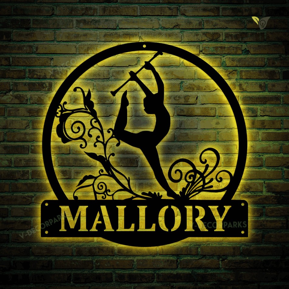 Personalized Baton Twirling Monogram Metal Sign With Led Lights Art ...