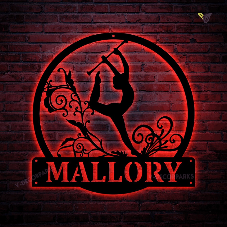 Personalized Baton Twirling Monogram Metal Sign With Led Lights Art ...