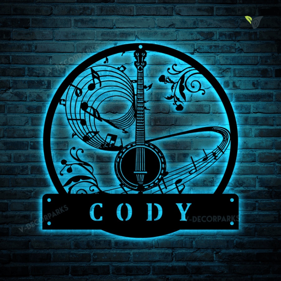 Personalized Banjo Music Metal Sign With Led Lights Art, Custom Banjo ...