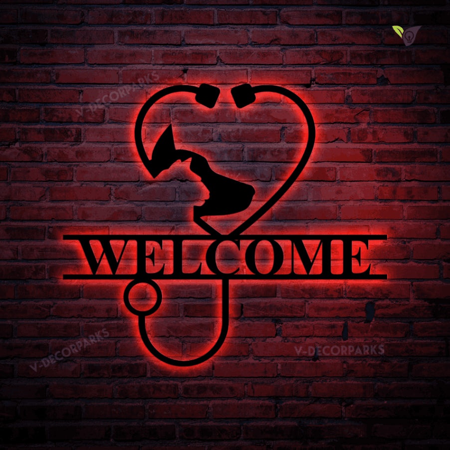 Personalized Vet Metal Wall Art With Led Light, Metal Animal Care Sign ...