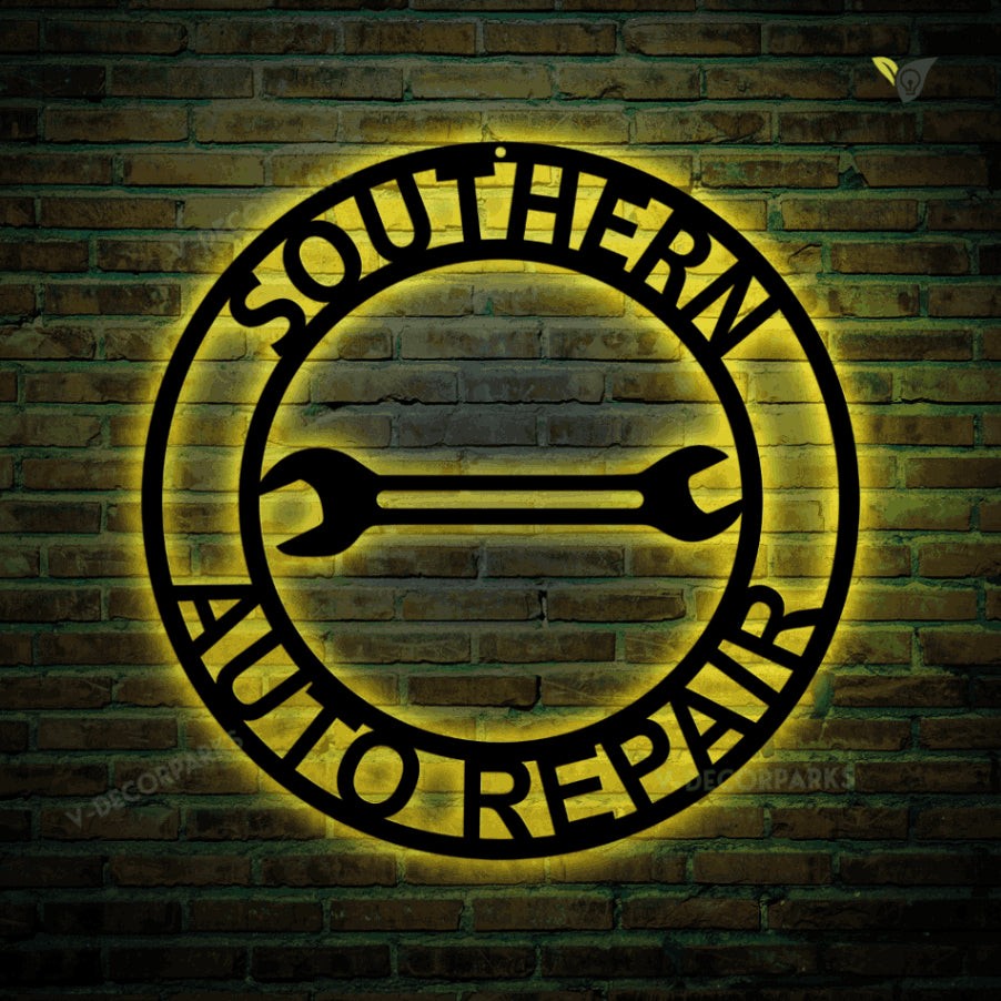 Custom Garage Metal Sign With Led Lights, Metal Shop Sign, Metal ...