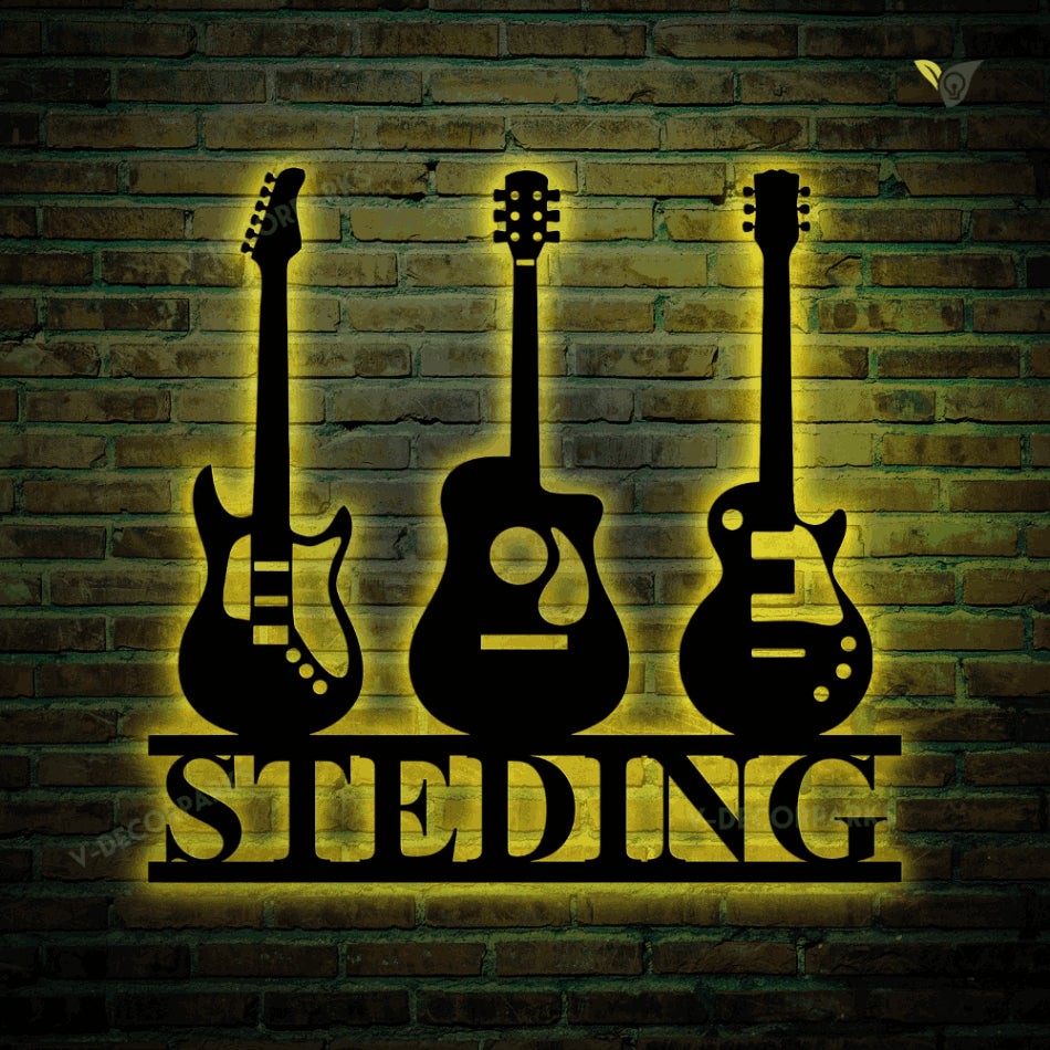 Personalized Guitar Name Metal Art With Led Lights, Electric Guitar ...