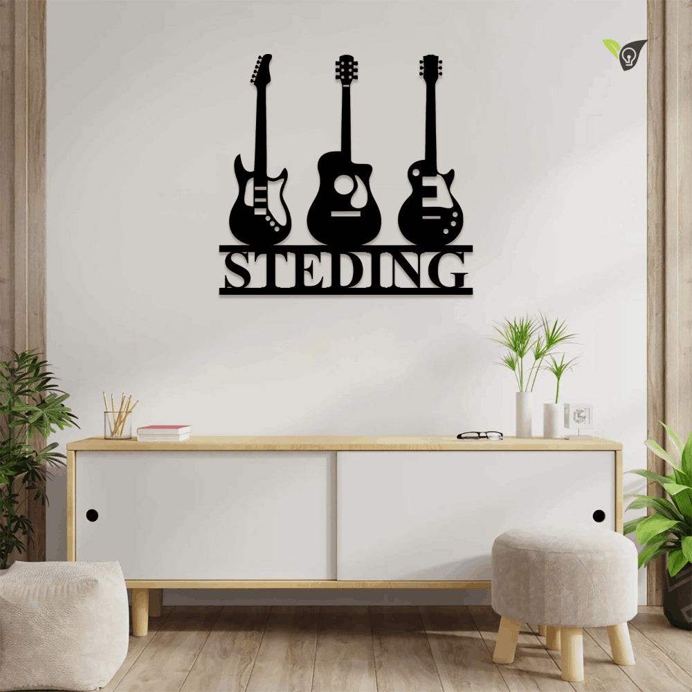 Personalized Guitar Name Metal Art With Led Lights, Electric Guitar ...