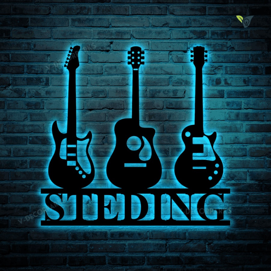 Personalized Guitar Name Metal Art With Led Lights, Electric Guitar ...