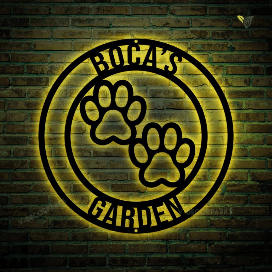 Personalized Metal Sign With Led Lights Front Door Monogram, Paw Print ...