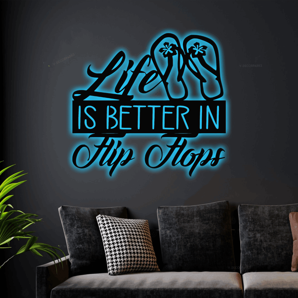 Life Is Better In Flip Flops Sign With Led Lights, Beach Sign, Ocean ...
