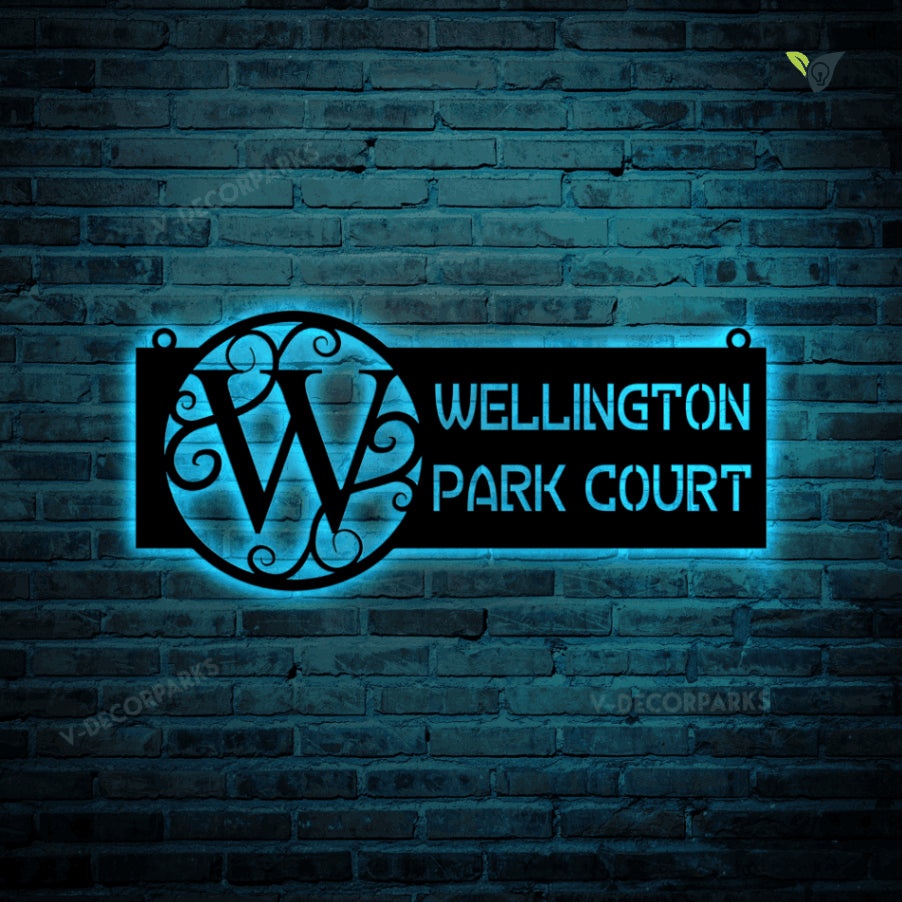 Hanging Address Monogram Metal Wall Art With Led Light, Address Plaque ...