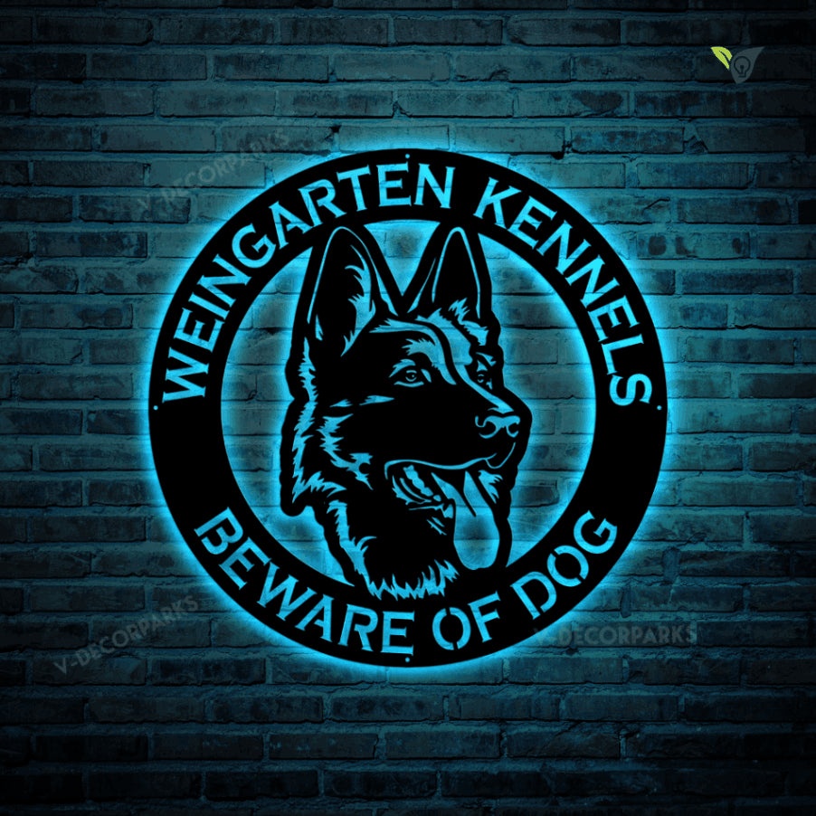 German Shepherd Metal Wall Art With Led Light, Dog House, Family Dog ...